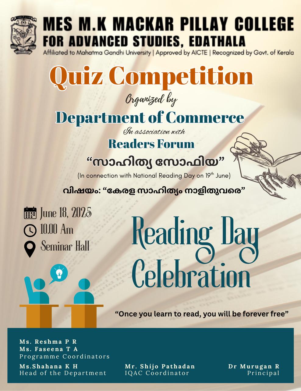 National Reading Day Celebrations 2025 – MES MK Mackar Pillay College ...